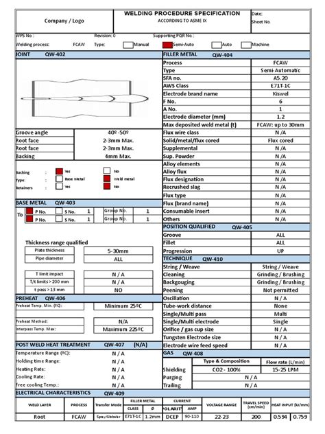 Welding Procedure Specification Template Welding Electric Heating