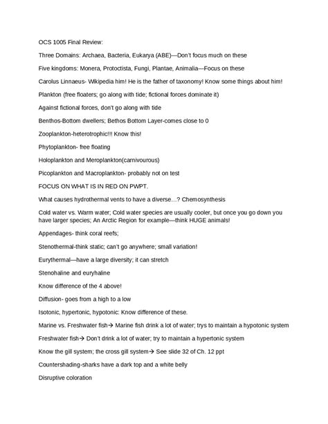 Review Sheet For Final Exam Introduction To Oceanography Ocs 1005
