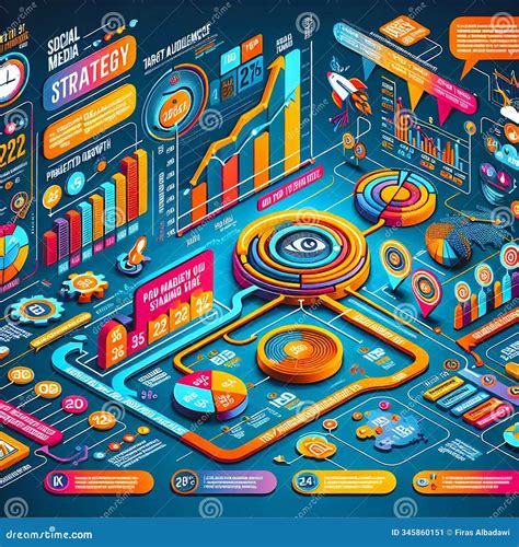 An Isometric Infographic Depicting A Social Media Marketing Strategy