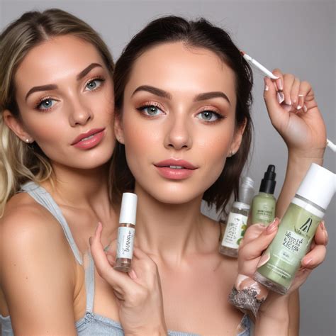 Two Beautiful Models Showcasing A Range Of Skincare Products For