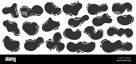 Organic Abstract Shapes With Splashes Liquid Organic Amoeba Blobs Random Black Simple Ink