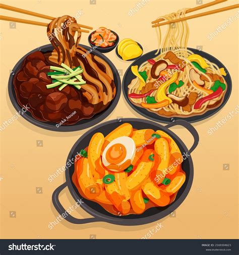 Korean Stir Fry Noodles Food Tteokbokki เวกเตอร์สต็อก ปลอดค่า