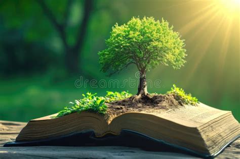 Tree Growing From An Open Book Symbolizing The Growth Of Knowledge And Ideas Stock Illustration