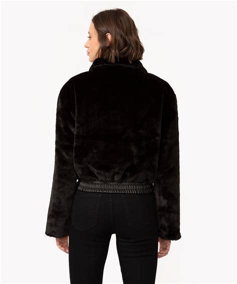 Jaqueta Bomber De Pelo Manga Longa Preto