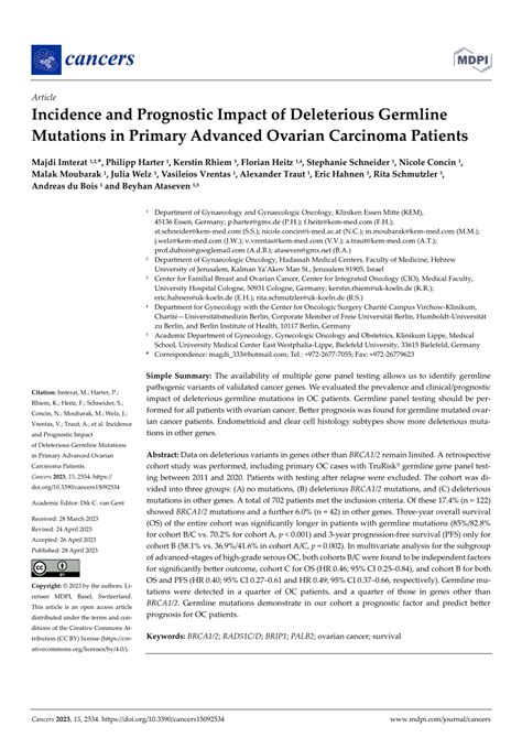 Pdf Incidence And Prognostic Impact Of Deleterious Germline Mutations
