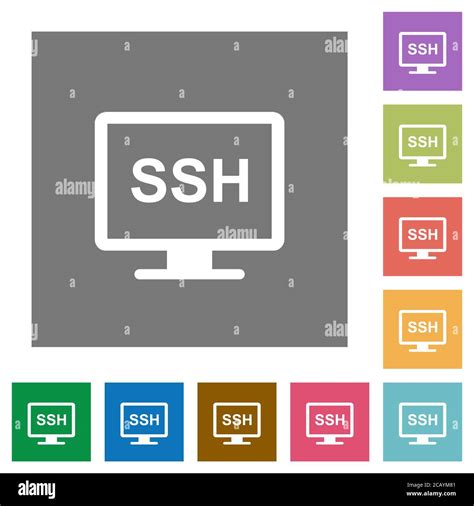 SSH Terminal Flat Icons On Simple Color Square Backgrounds Stock Vector Image Art Alamy