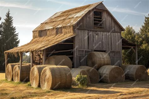 Premium AI Image | Rustic Barn With Hay Bale Stack Generative AI