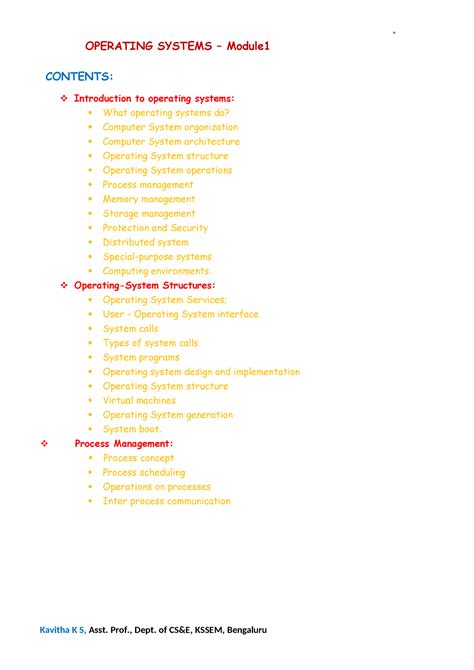 Module Final Notes OPERATING SYSTEMS Module CONTENTS Introduction To Operating Systems