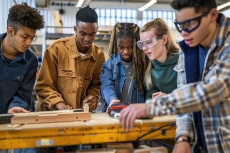 Young People In Workshop Developing Practical Skills Premium Ai Generated Image