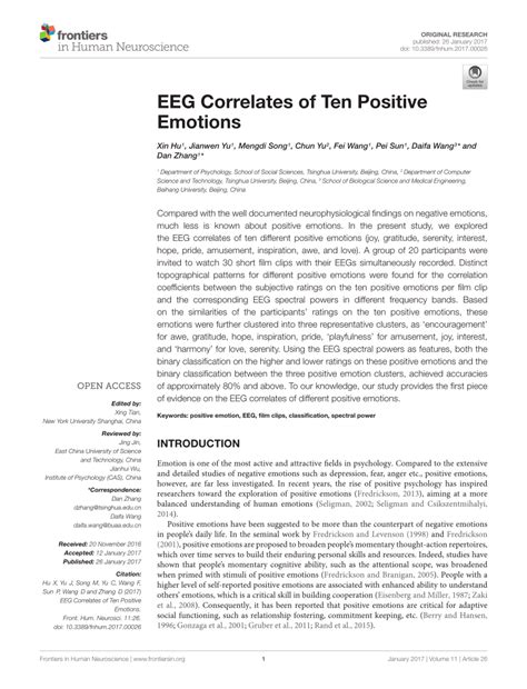 Pdf Eeg Correlates Of Ten Positive Emotions
