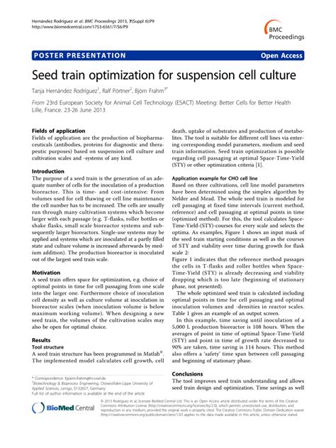 Pdf Seed Train Optimization For Suspension Cell Culture