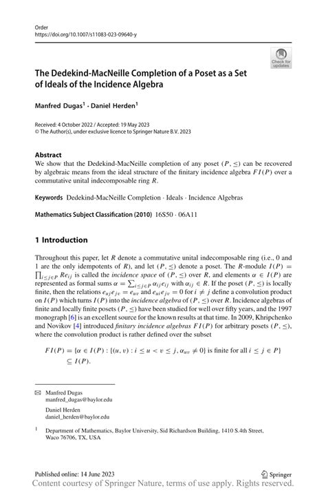 The Dedekind Macneille Completion Of A Poset As A Set Of Ideals Of The Incidence Algebra