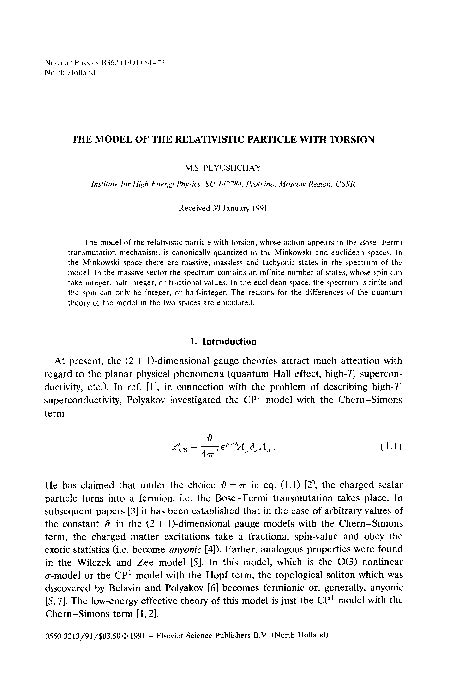 Pdf The Model Of The Relativistic Particle With Torsion