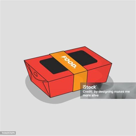 Kotak Makanan Tertutup Dalam Template Pita Merah Dan Kuning Untuk Desain Kemasan Produk