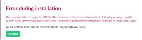 The Database Failed To Upgrade ERROR The Database Configuration Failed With The Following