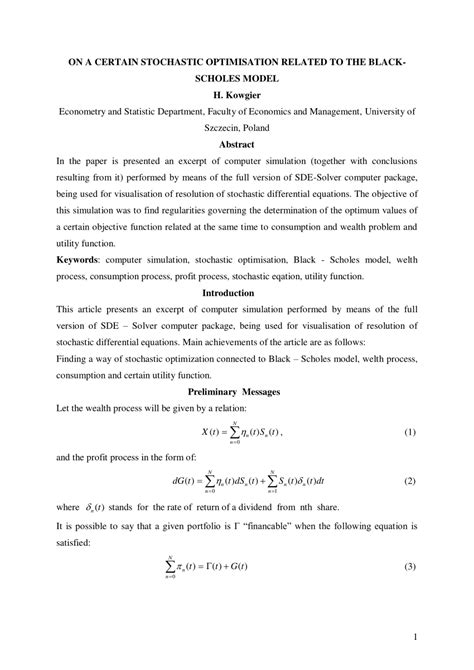 Pdf On A Certain Stochastic Optimisation Related To The Black Scholes Model