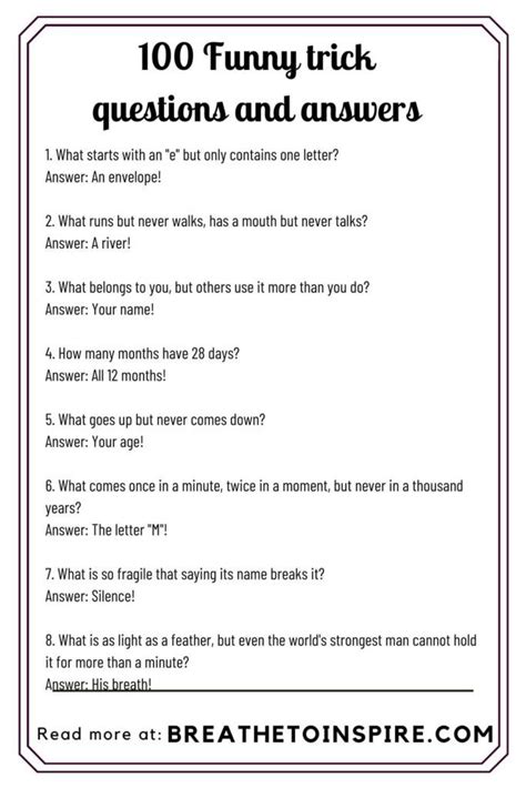 100 Funny Trick Questions And Answers Tricky Riddles Edition For Fun Trick Questions