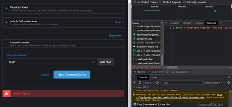 [aks] getting error `[object object]` when creating cloud credentials