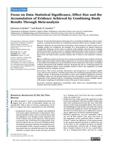 Pdf Focus On Data Statistical Significance Effect Size And The Accumulation Of Evidence