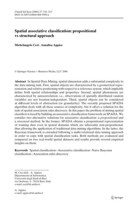 Pdf Spatial Associative Classification Propositional Vs Structural Approach
