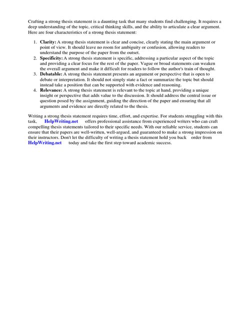 4 Characteristics Of A Strong Thesis Statement Pdf Essays Thesis