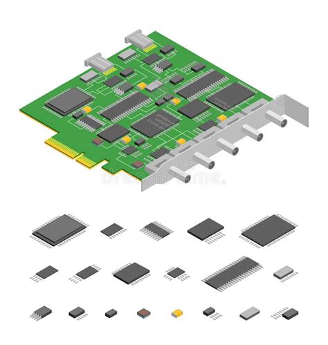 Circuit Board Elements White Thin Line Icon Set Vector Stock Vector