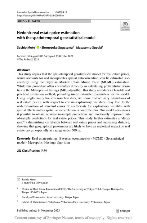 Pdf Hedonic Real Estate Price Estimation With The Spatiotemporal