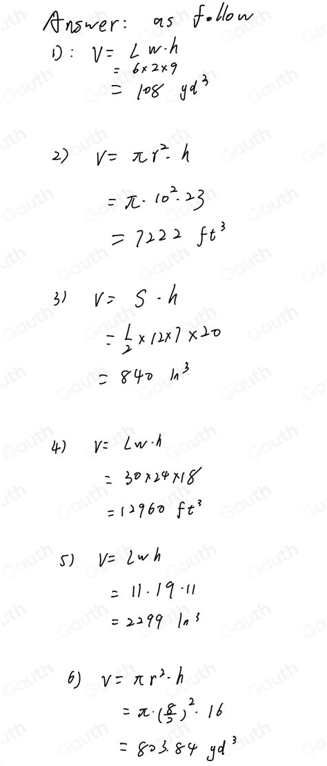Solved Find The Volume Of Each Shape Useπ π 314 1 2 3 Volume