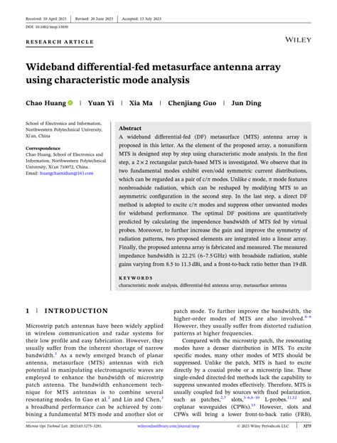 Wideband Differential‐fed Metasurface Antenna Array Using