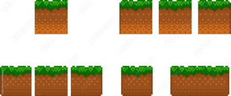 Pixel Art Tile Set For 2d Retro Video Game A Set Of Ground Tiles With