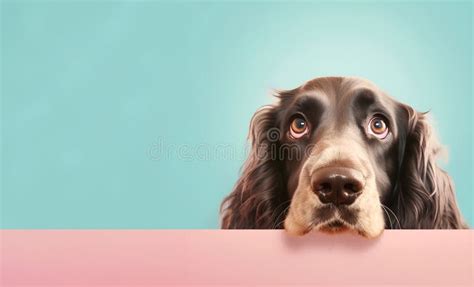 English Cocker Spaniel Dog Puppy Peeking Over Pastel Bright Background