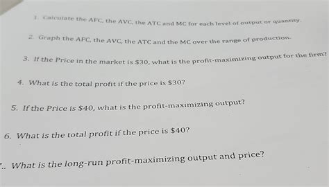 1 calculate the afc the avc the atc and mc for