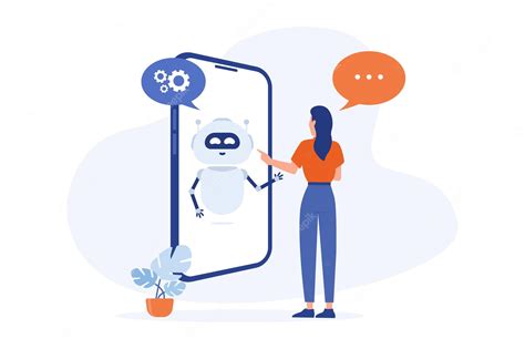 premium vector chatbot concept woman talking with chatbot in a big