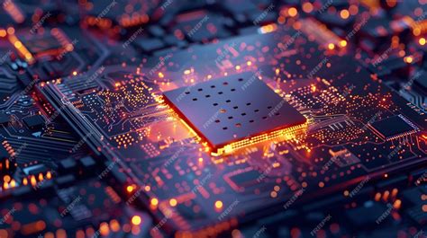 Macro View Of Glowing Chipletbased Processorexemplifying The Future Of Computing Power Premium