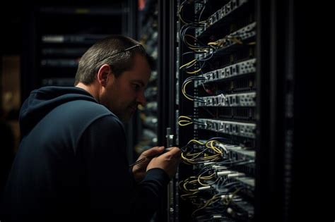 Premium Photo Technician Adjusting Server Settings On A Console