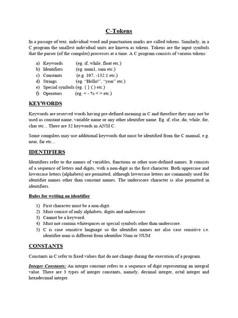 C Tokens Pdf
