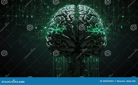 Mind Programming An Abstract Visual Of A Brain With Green Circuitry Lighting Up Stock