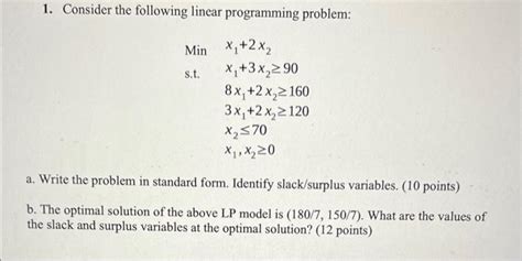 Solved Consider The Following Linear Programming Problem Chegg