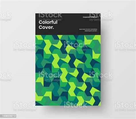 독특한 연례 보고서 A4 벡터 디자인 그림입니다 간단한 모자이크 육각형 첫 페이지 템플릿입니다 0명에 대한 스톡 벡터 아트 및