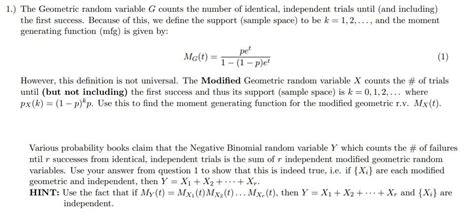 Solved The Geometric Random Variable G Counts The Number Of