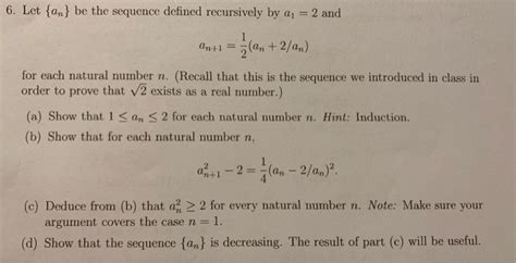 solved 6 let {an} be the sequence defined recursively by aj