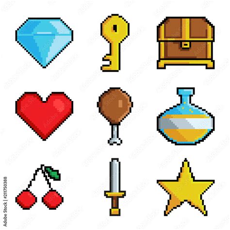 Pixel Graphic Game Objects 8 Bit Style Pictures For Various Games Stock Vector Adobe Stock