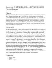 Experiment 3 SEPARATION OF A MIXTURE OF SOLIDS Experiment 3 SEPARATION OF A MIXTURE OF