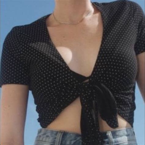 Brandy Melville Tops Brandy Melville Black White Polka Dot Wrap Top