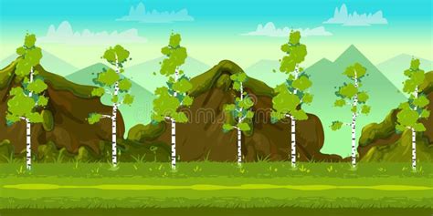 Forest And Stones 2d Game Landscape For Games Mobile Applications And Computers Illustration