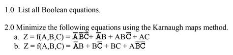 Solved List All Boolean Equations Minimize The Chegg Com