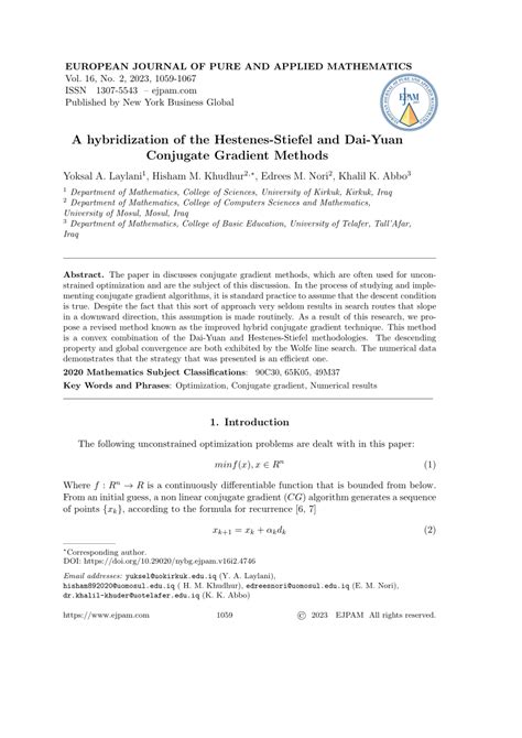 Pdf A Hybridization Of The Hestenes Stiefel And Dai Yuan Conjugate