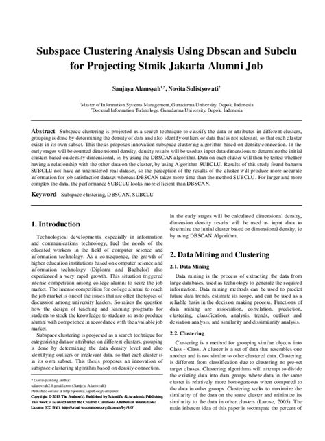 Doc Subspace Clustering Analysis Using Dbscan And Subclu For Projecting Stmik Jakarta Alumni Job
