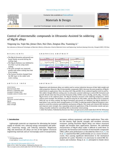 Pdf Control Of Intermetallic Compounds In Ultrasonic Assisted Sn