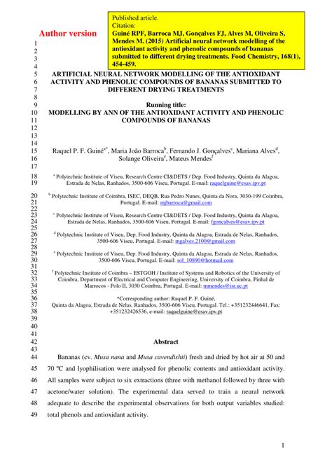 Pdf Artificial Neural Network Modelling Of The Antioxidant Activity